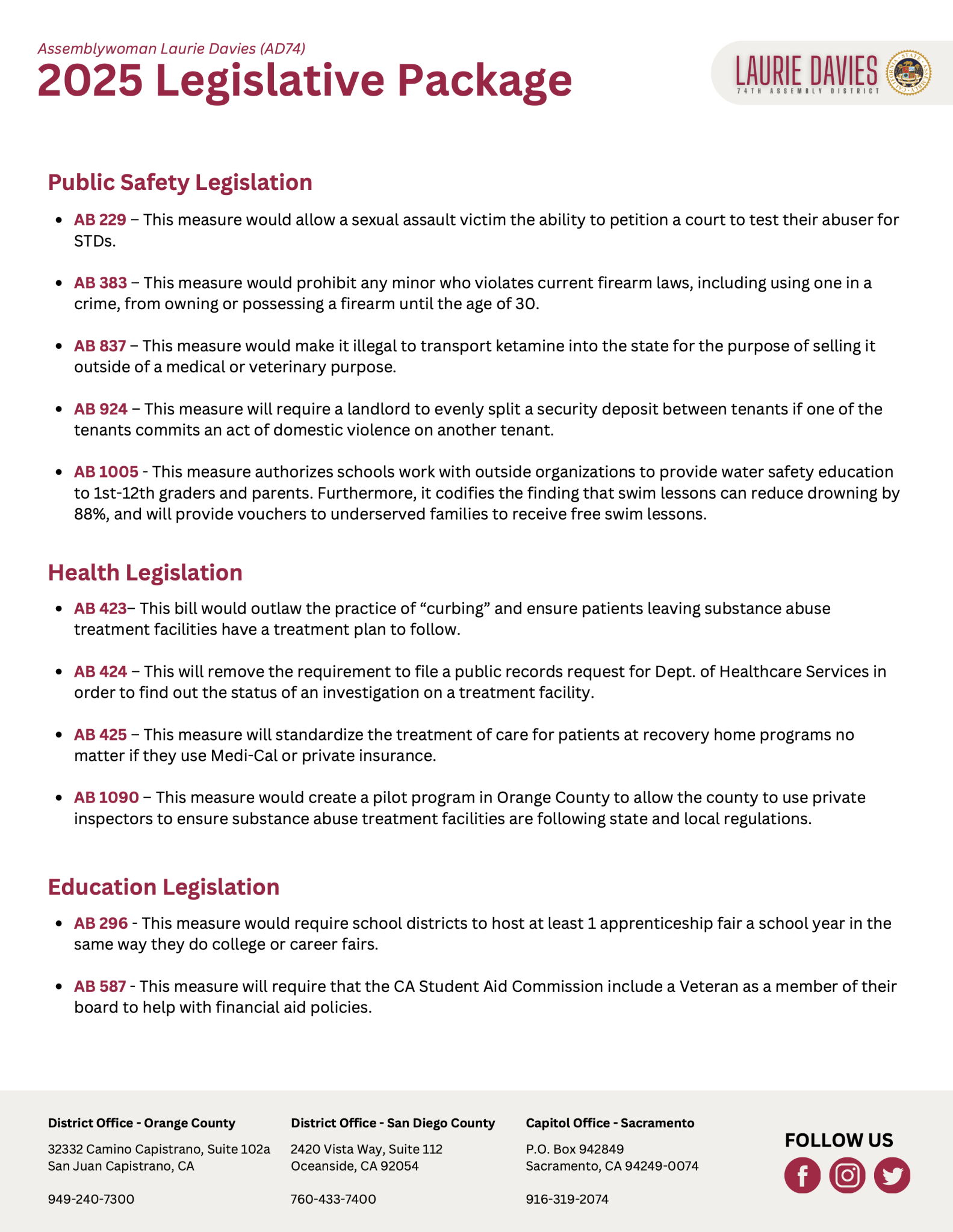 2025 Legislative Package - AD74 | Davies
